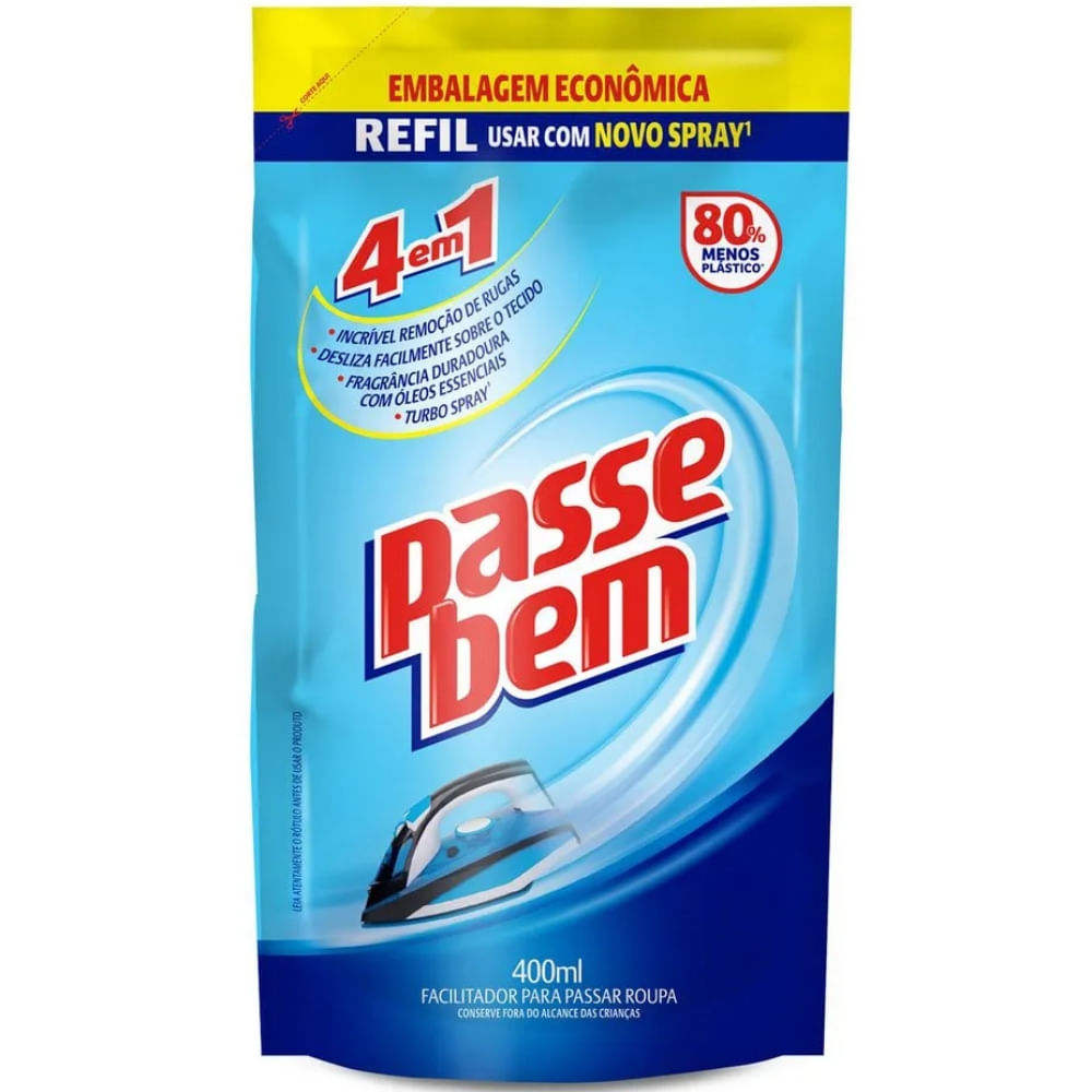 [Facilitador De Passar Roupas Líquido Passe Bem Sachê 400ml Refil ...